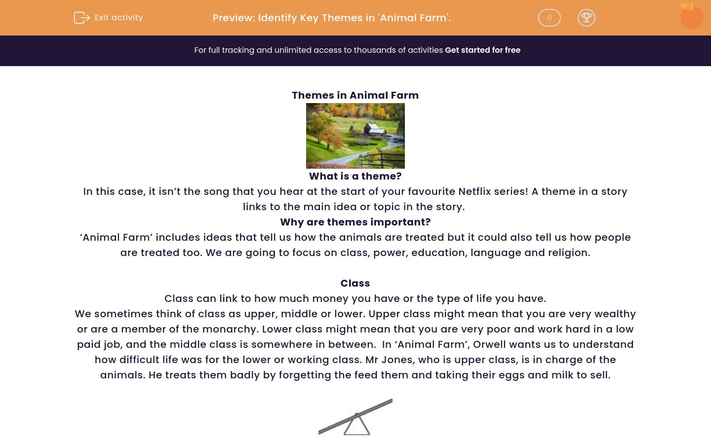 Identify Key Themes in 'Animal Farm'. Worksheet - EdPlace
