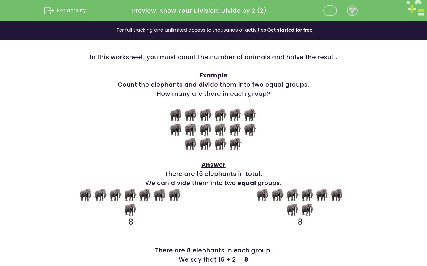 Divide Groups of Animals By 2 Worksheet - EdPlace