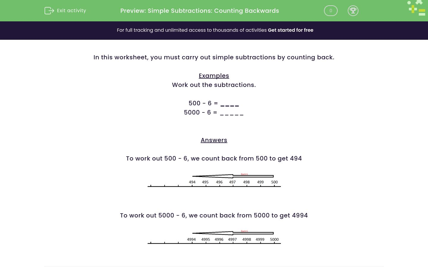 Solve Simple Subtractions by Counting Backwards Worksheet - EdPlace