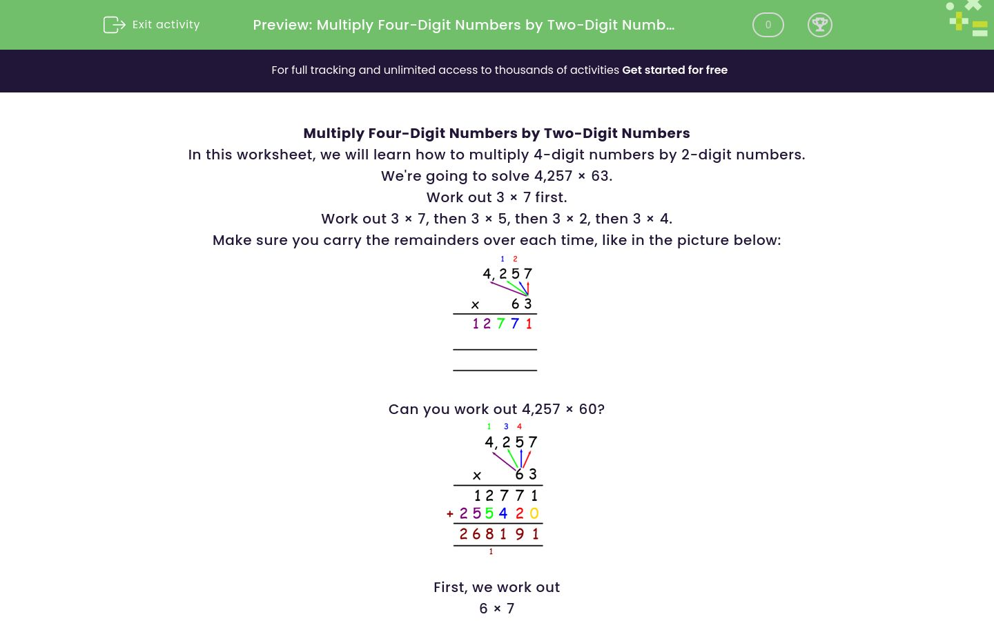 Multiply Four-Digit Numbers by Two-Digit Numbers Worksheet - EdPlace