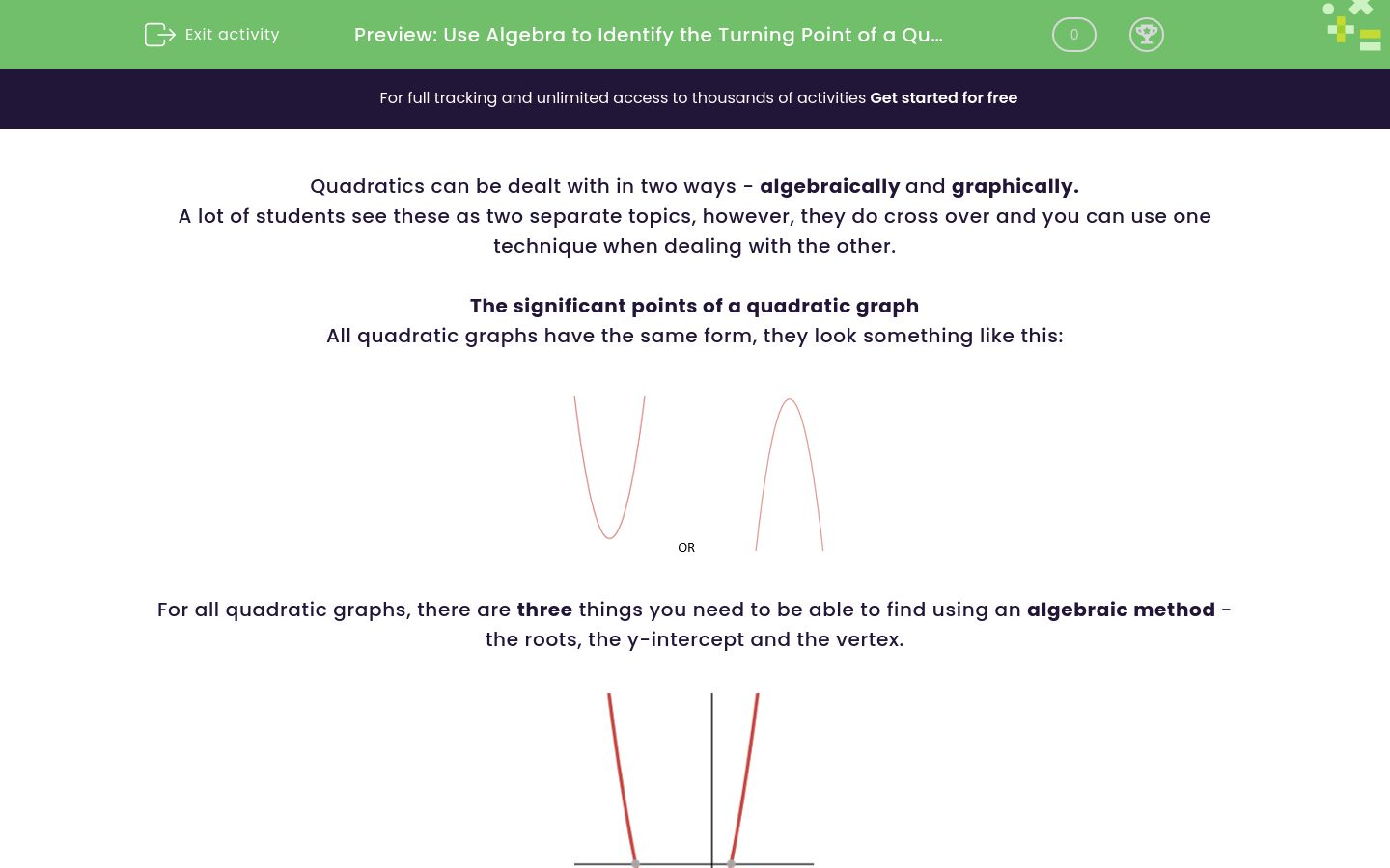 Use Algebra to Identify the Turning Point of a Quadratic Worksheet ...