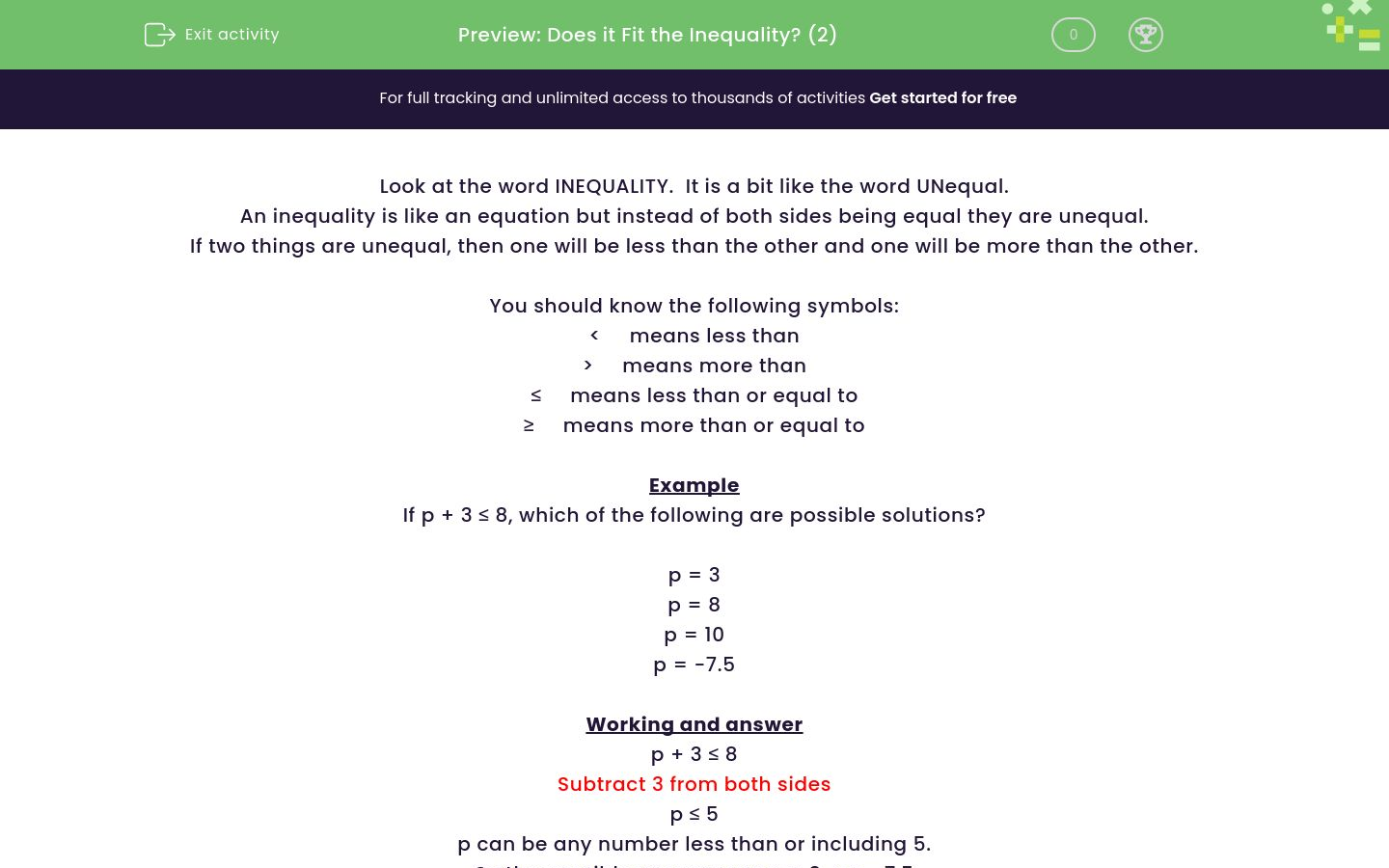Solve the Inequality Worksheet - EdPlace