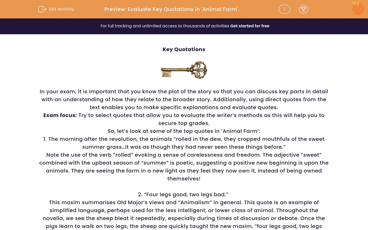 Evaluate Key Quotations in 'Animal Farm'. Worksheet - EdPlace