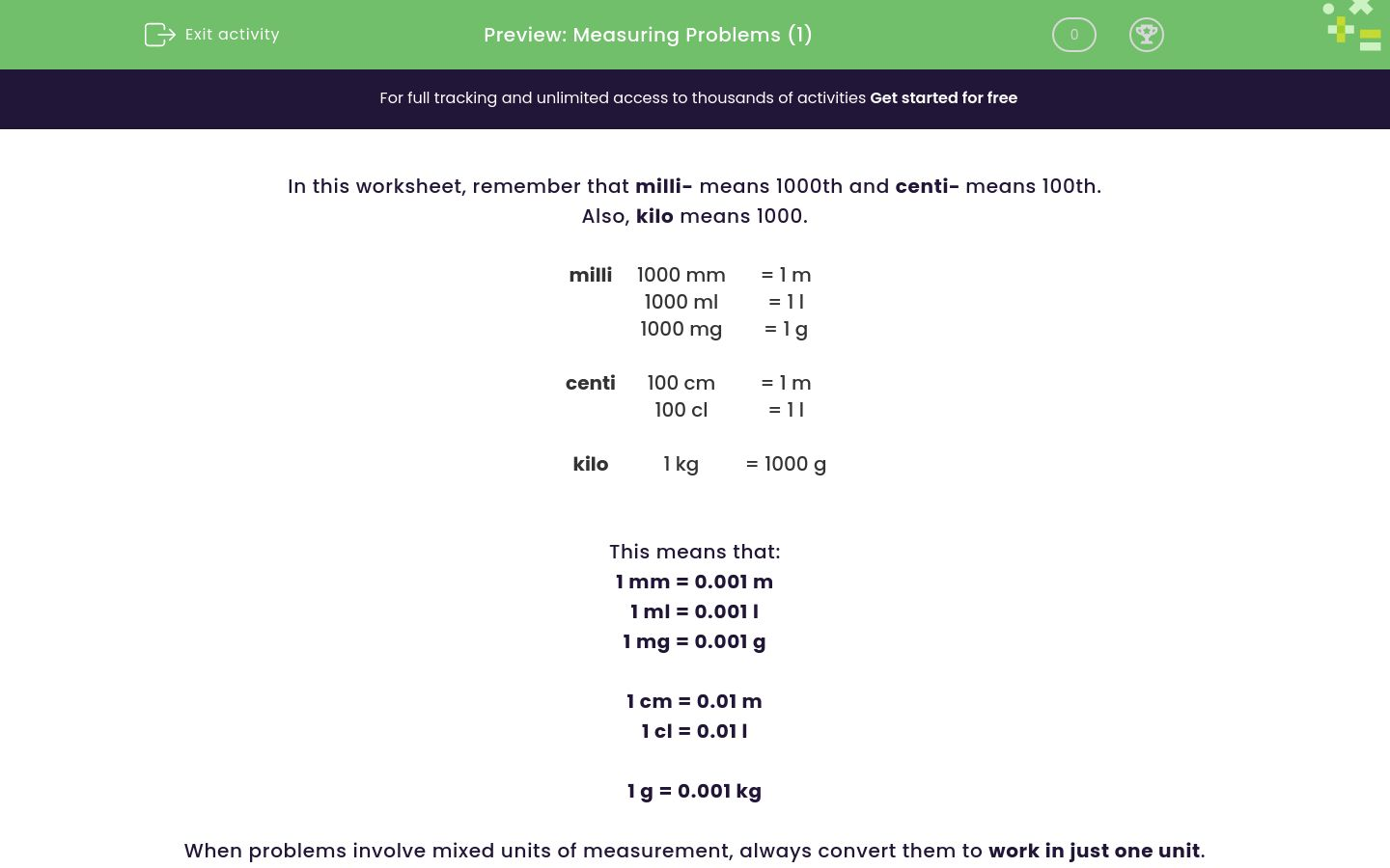 Solve Conversion Problems Worksheet - EdPlace