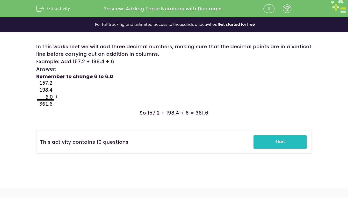 Practise Adding Three Numbers with Decimals Worksheet - EdPlace