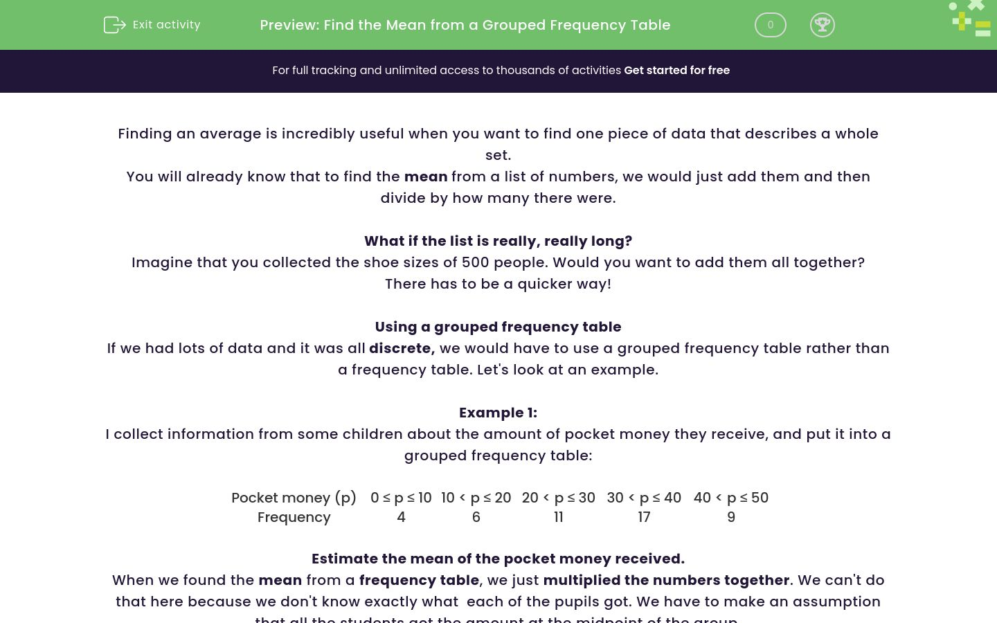 Find the Mean from a Grouped Frequency Table Worksheet - EdPlace
