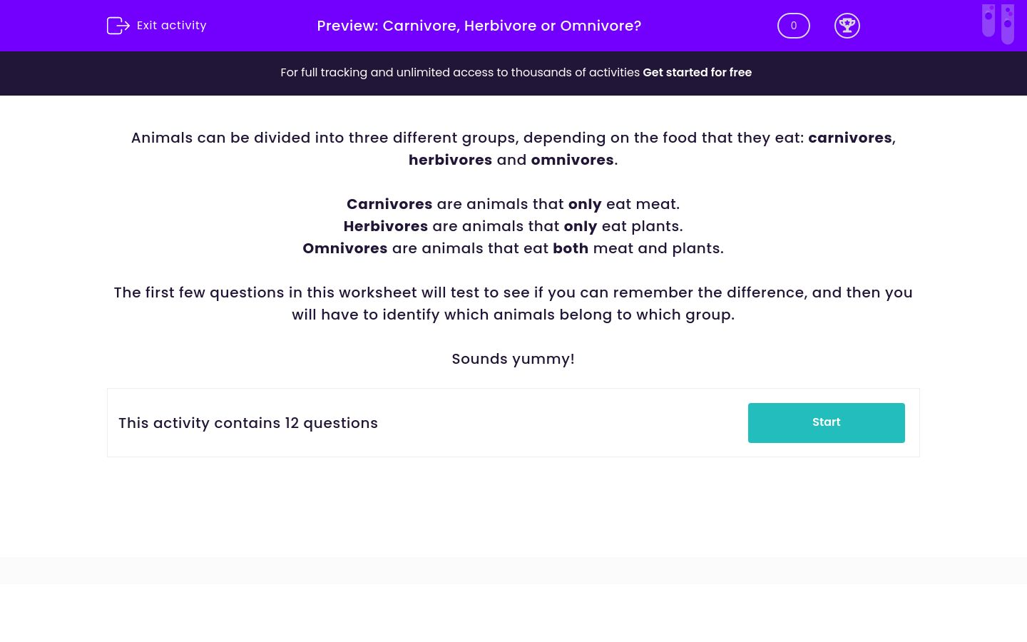 Identify if an Animal is Carnivore, Herbivore or Omnivore Worksheet ...