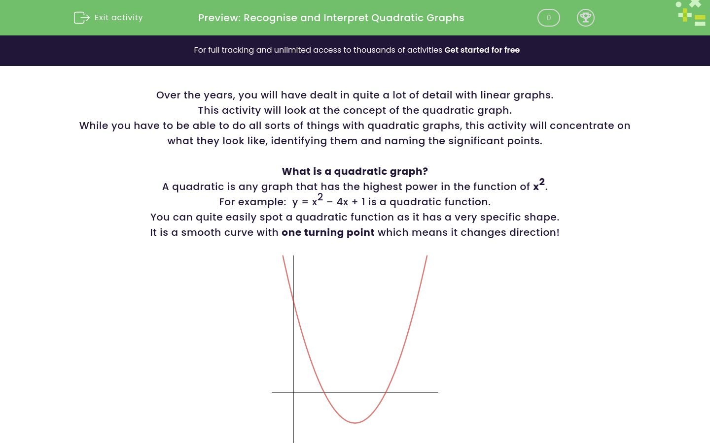 Recognise and Interpret Quadratic Graphs Worksheet - EdPlace