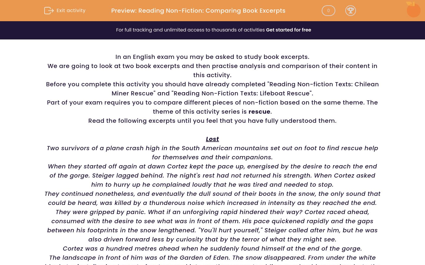 Reading Non-Fiction: Comparing Book Excerpts Worksheet - EdPlace