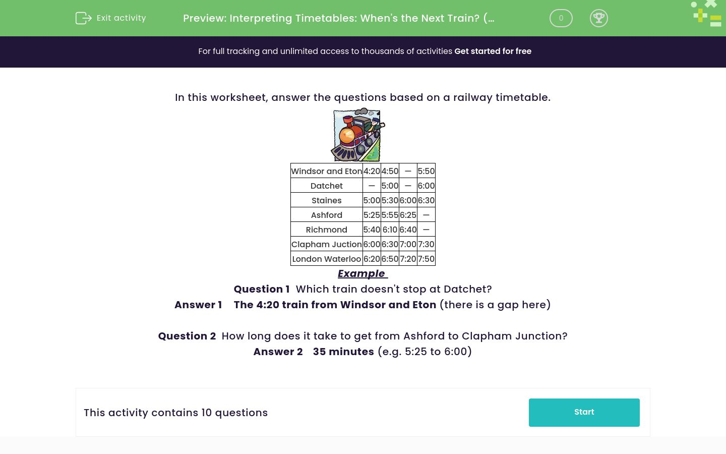 Practise Interpreting Train Timetables Worksheet - EdPlace