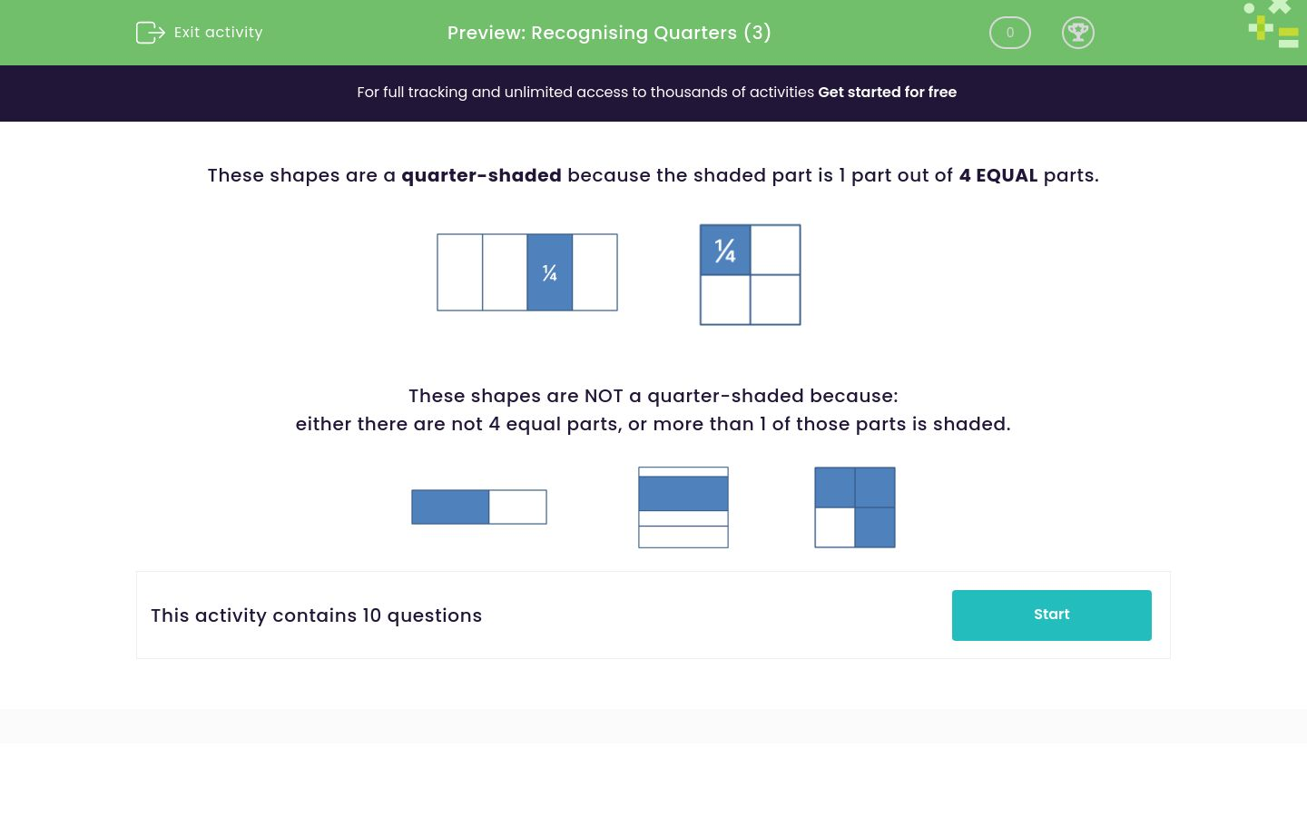 Recognise Quarters Worksheet - EdPlace