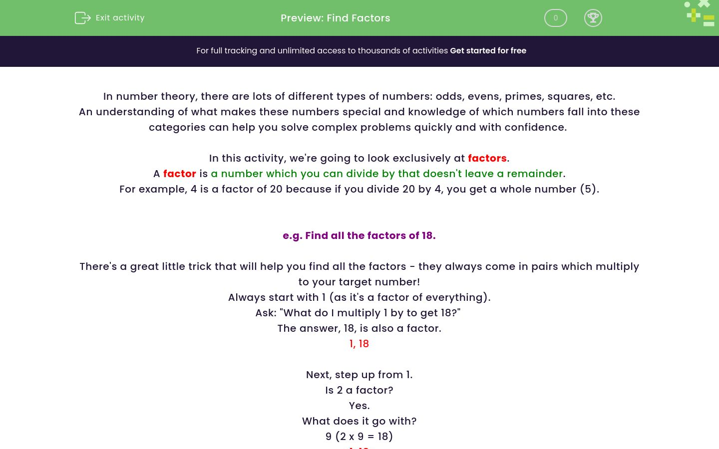Find Factors Worksheet - EdPlace