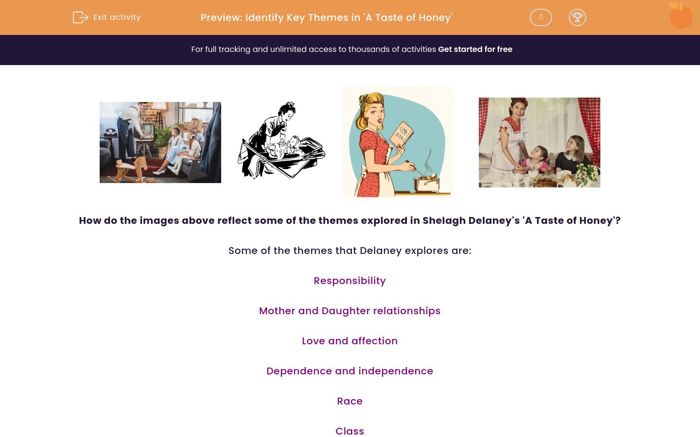Identify Key Themes in 'A Taste of Honey' Worksheet - EdPlace