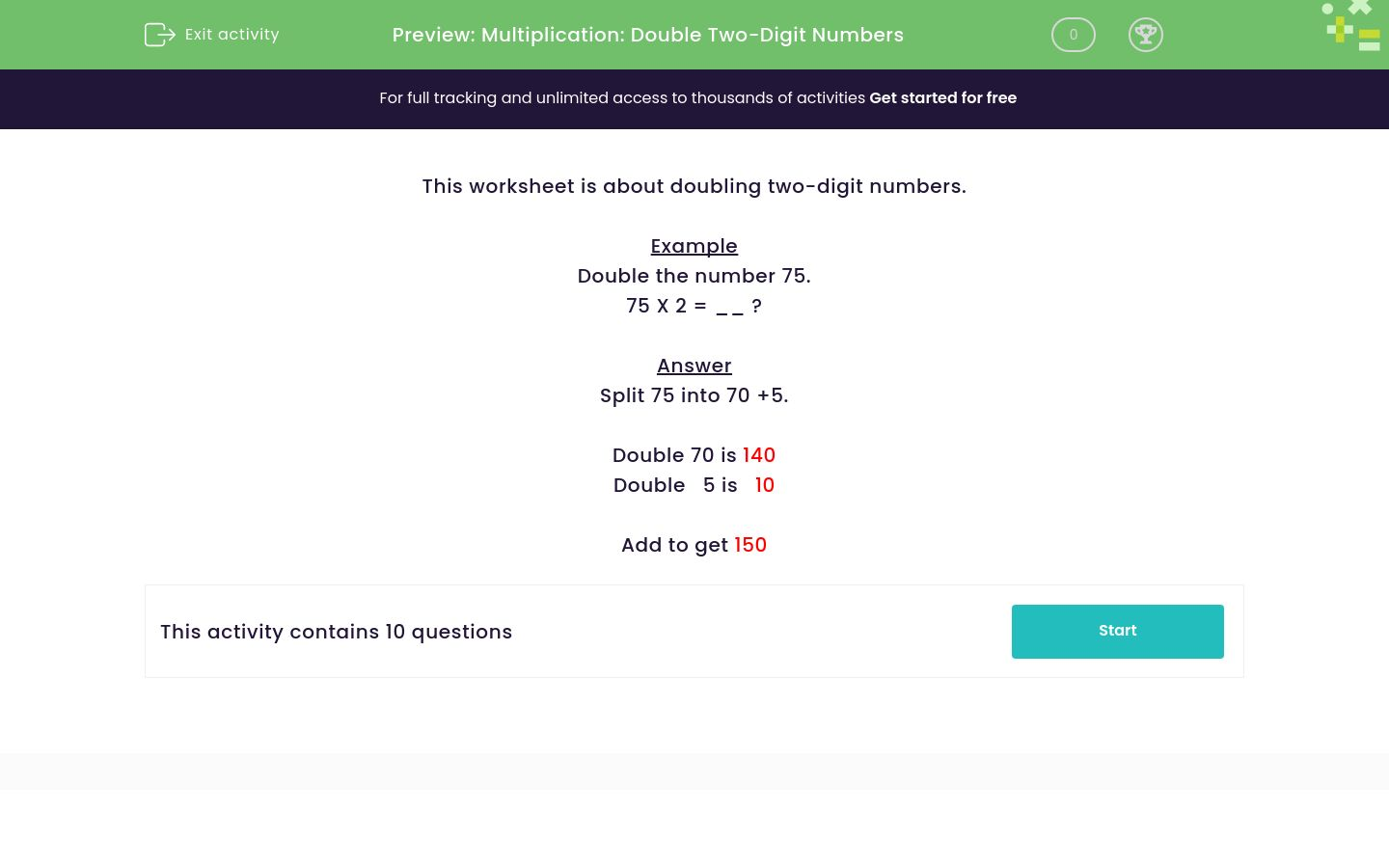 Double Two-Digit Numbers Using Partitioning Worksheet - EdPlace