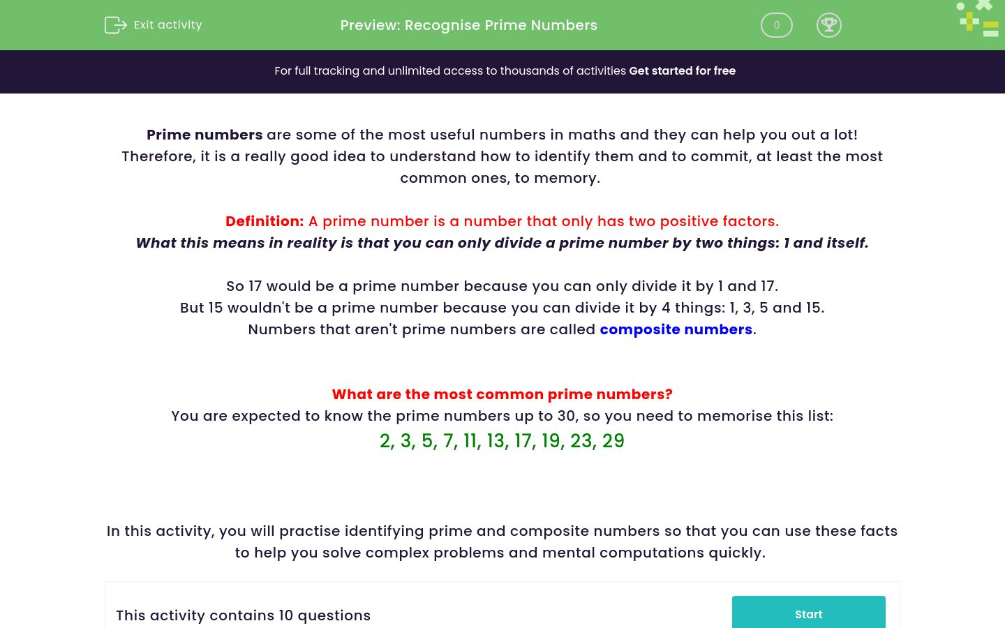 Recognise Prime Numbers Worksheet - EdPlace