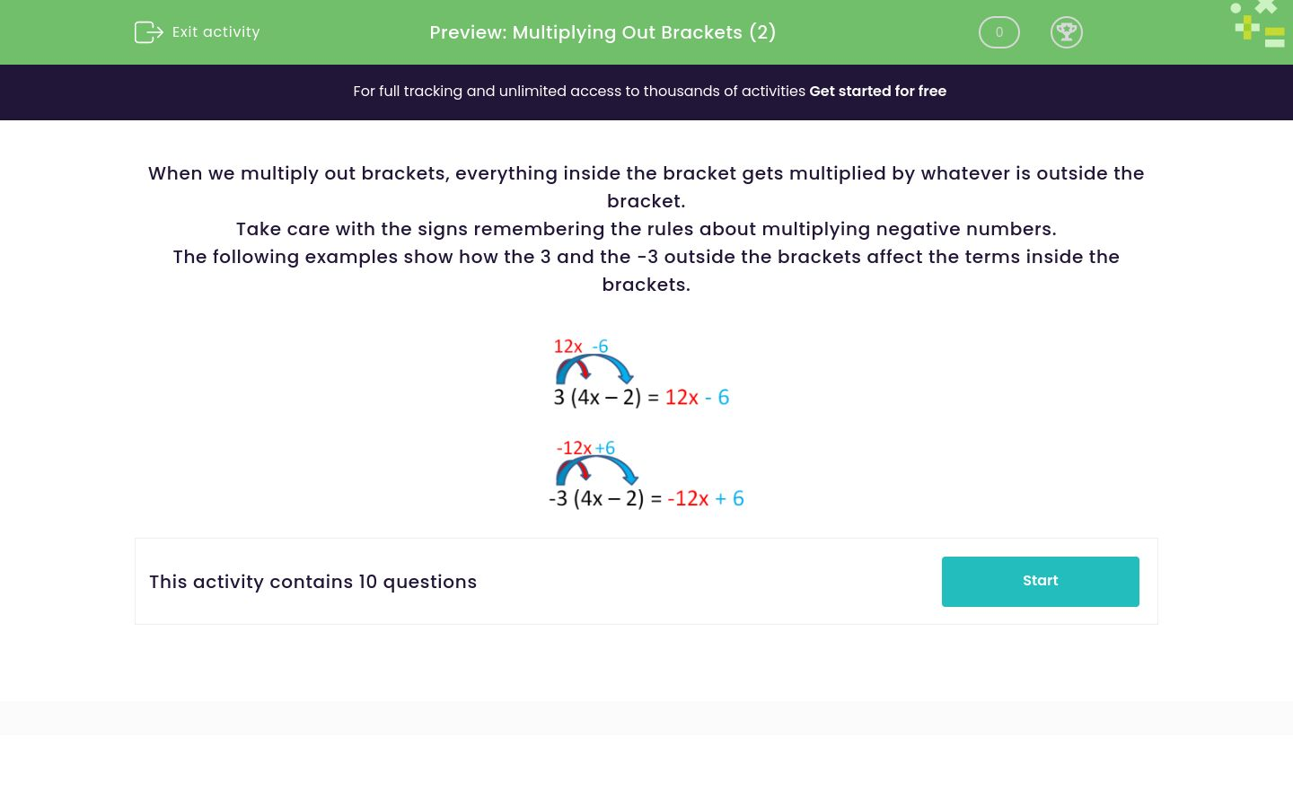 Multiply Out Single Brackets Worksheet - EdPlace