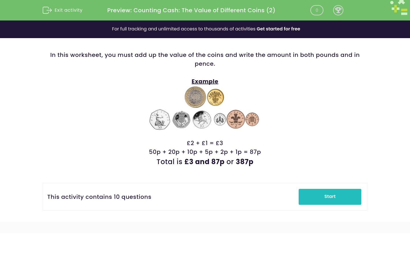 Add the Values of Different Coins Worksheet - EdPlace