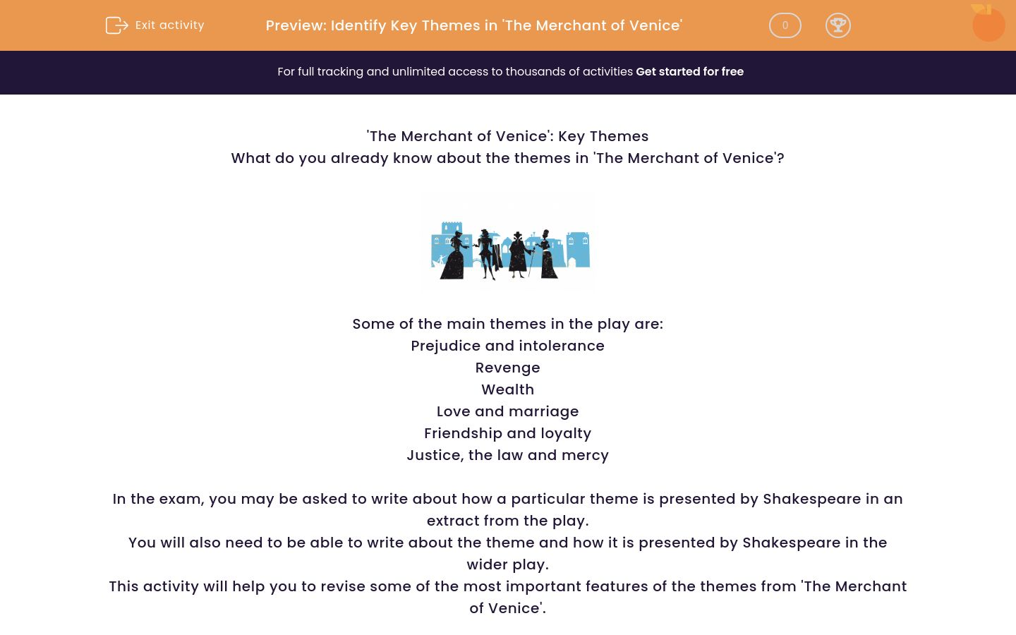 Identify Key Themes in 'The Merchant of Venice' Worksheet - EdPlace