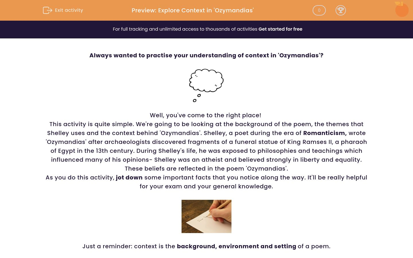 Explore Context in Ozymandias Worksheet - EdPlace