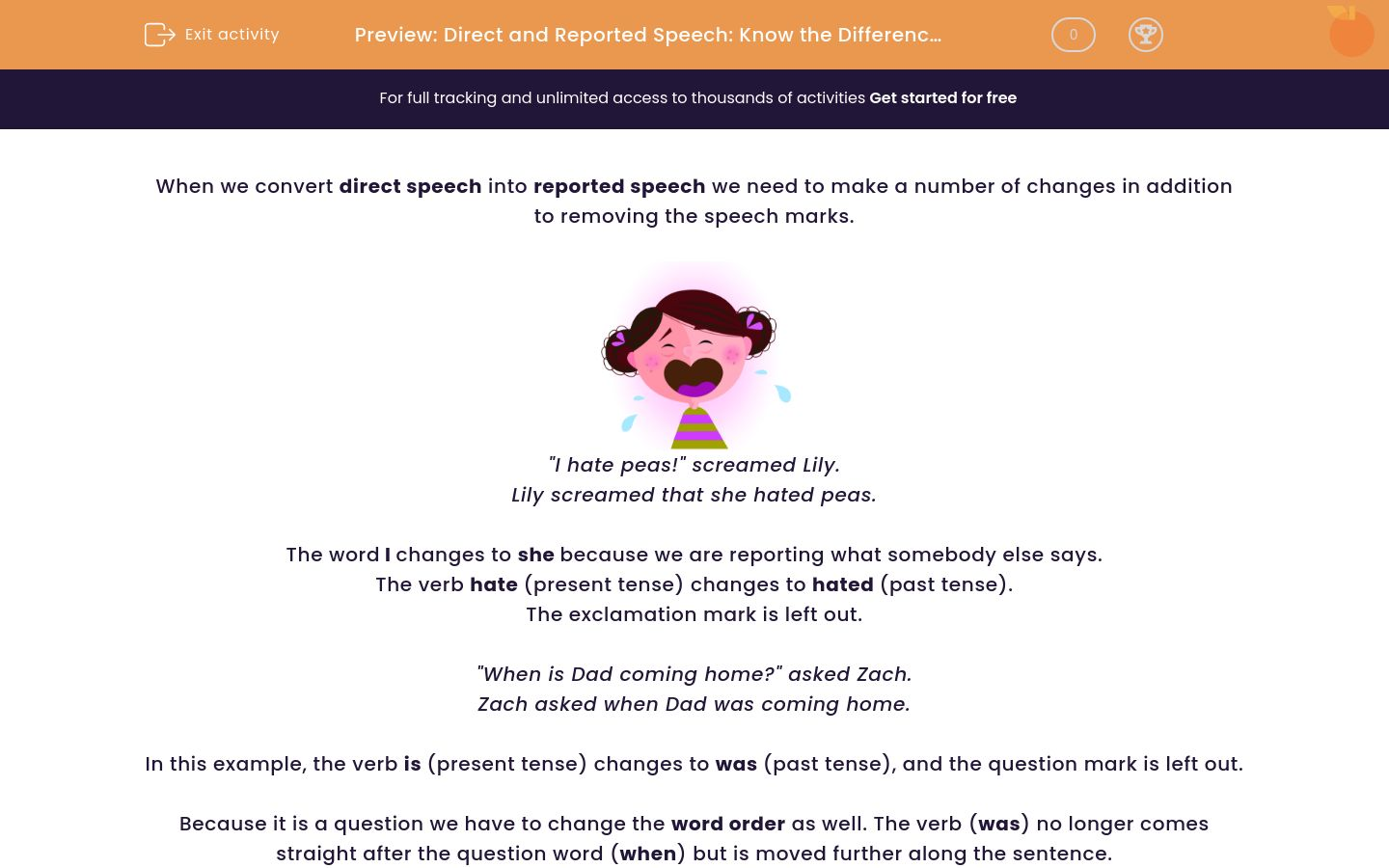 Understand How to Change Direct Speech into Reported Speech Worksheet ...