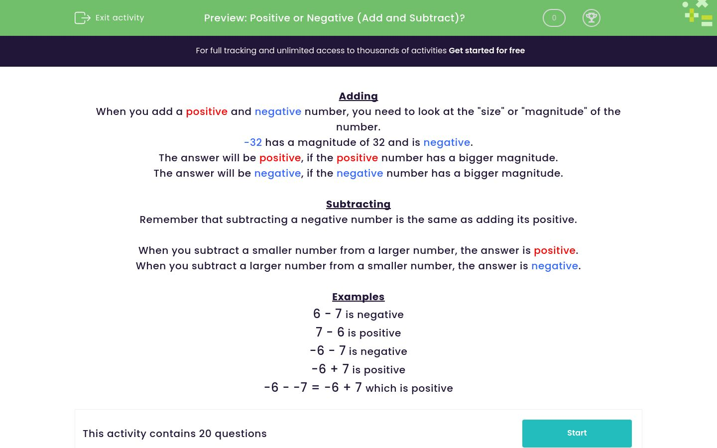 Identify Whether Addition and Subtraction Solutions Will Be Positive or ...
