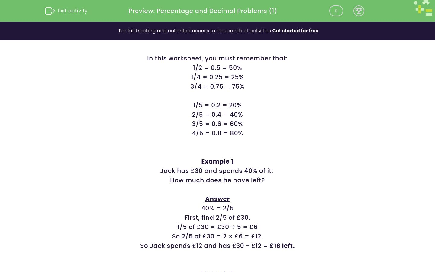 Solve Decimal and Percentage Problems Worksheet - EdPlace