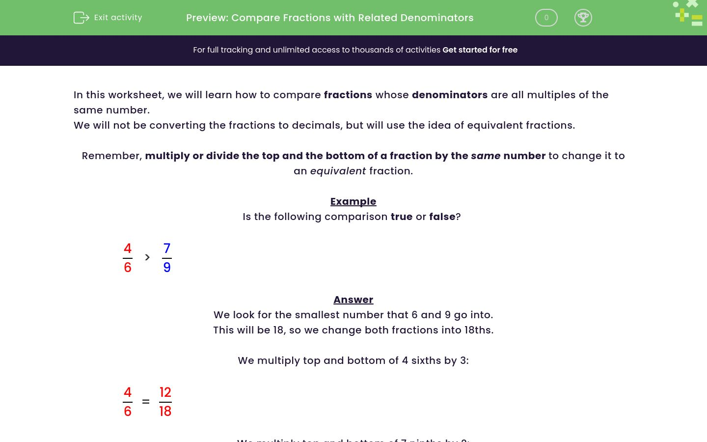 Compare Fractions with Related Denominators Worksheet - EdPlace