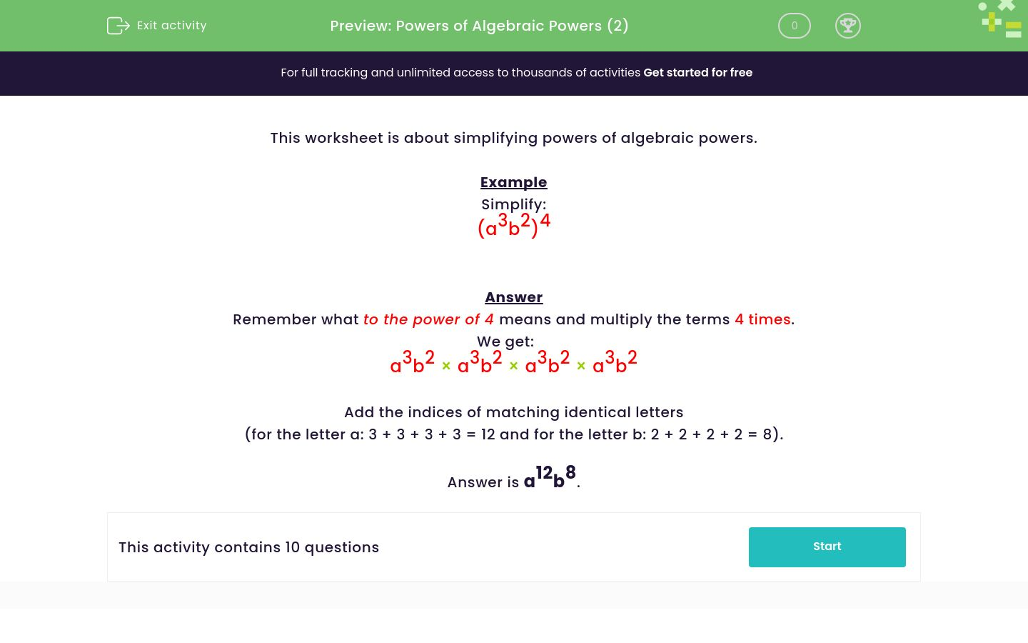 Understand How to Multiply Algebraic Powers Worksheet - EdPlace