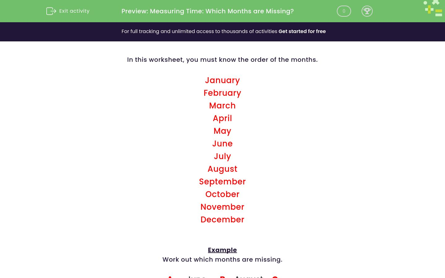 Find the Missing Month Worksheet - EdPlace