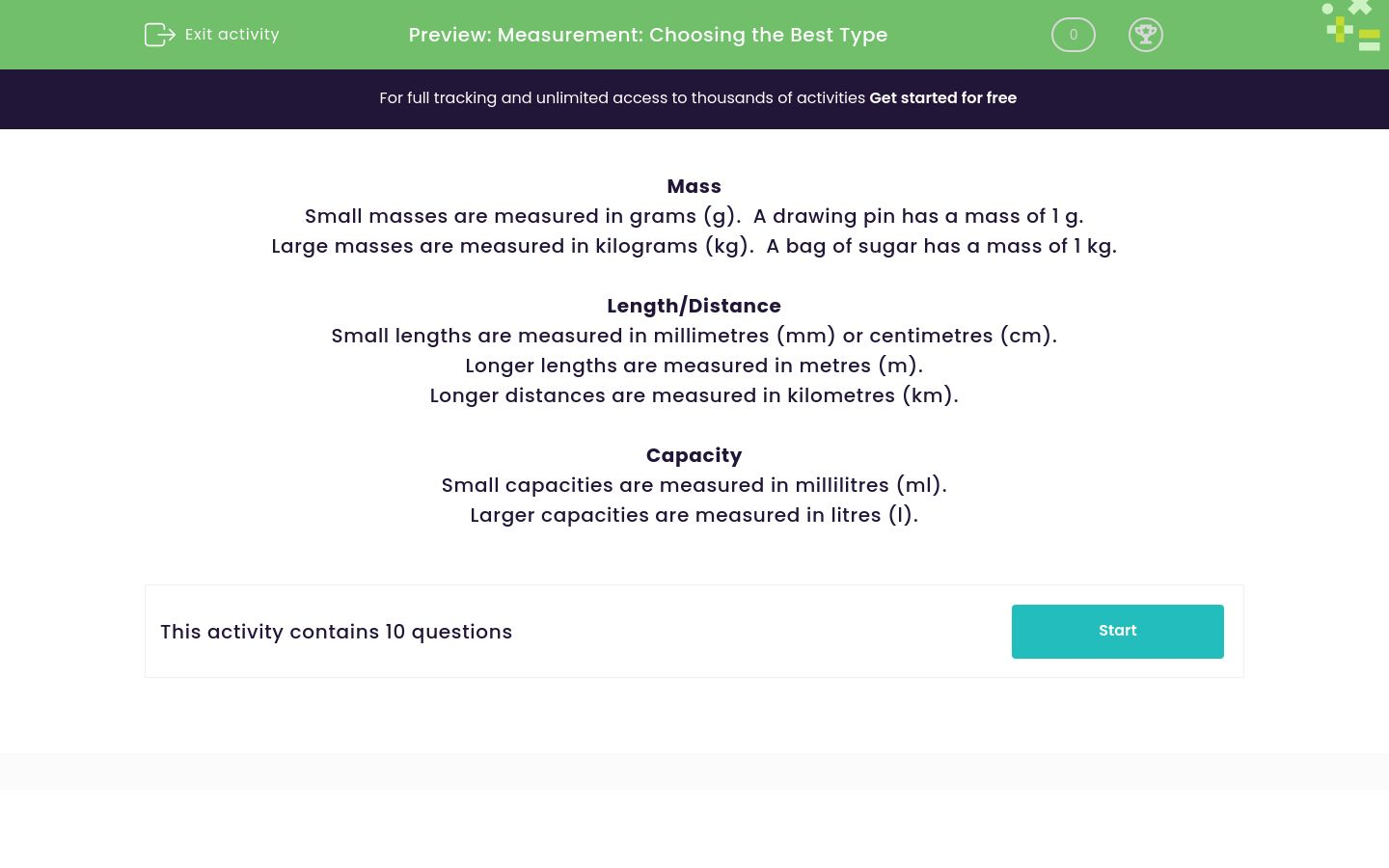 Select the Most Appropriate Unit of Measure Worksheet - EdPlace