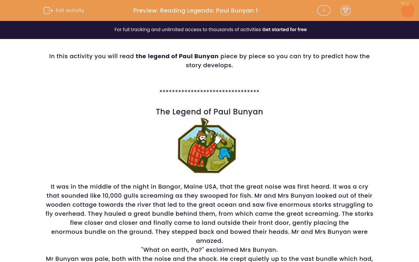 Answer Questions on 'The Legend of Paul Bunyan' Worksheet - EdPlace
