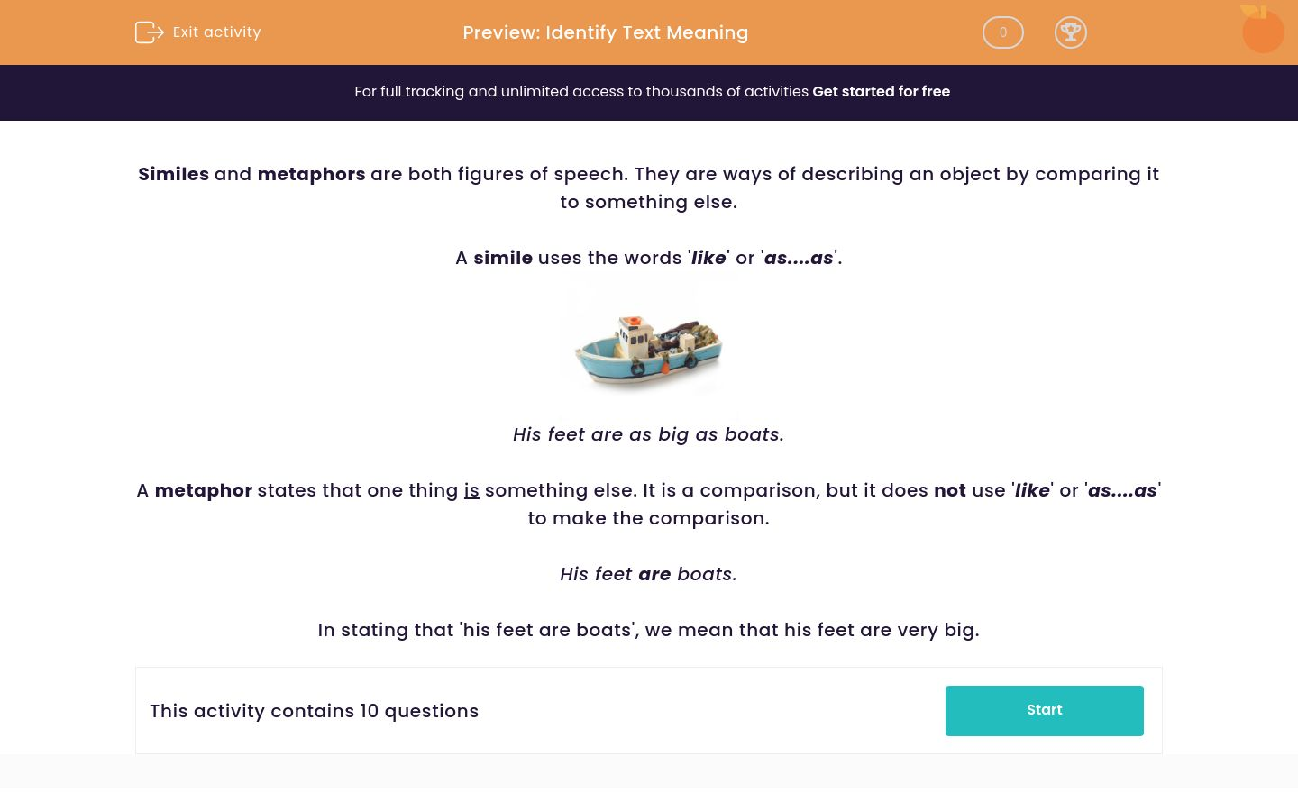 Practise Identifying Similes and Metaphors Worksheet - EdPlace