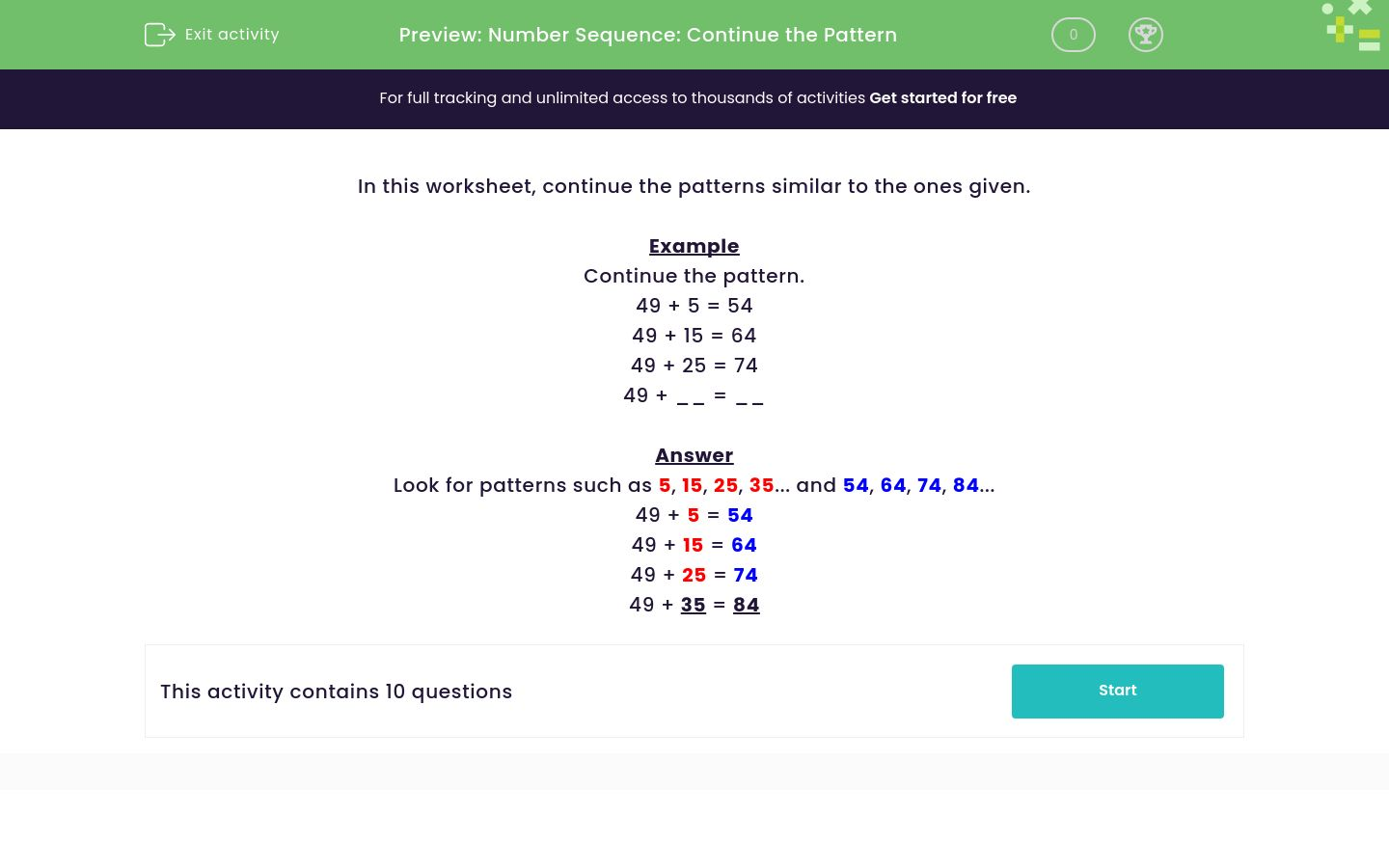 Continue the Pattern in a Sequence Worksheet - EdPlace