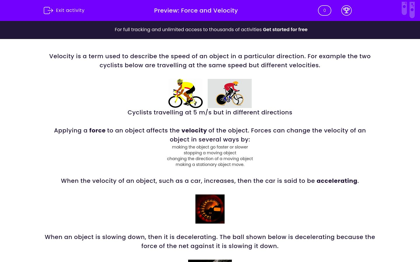 Relate Force and Velocity Worksheet - EdPlace