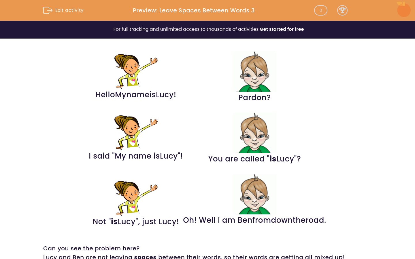 Practise Leaving Spaces Between Words Worksheet - EdPlace