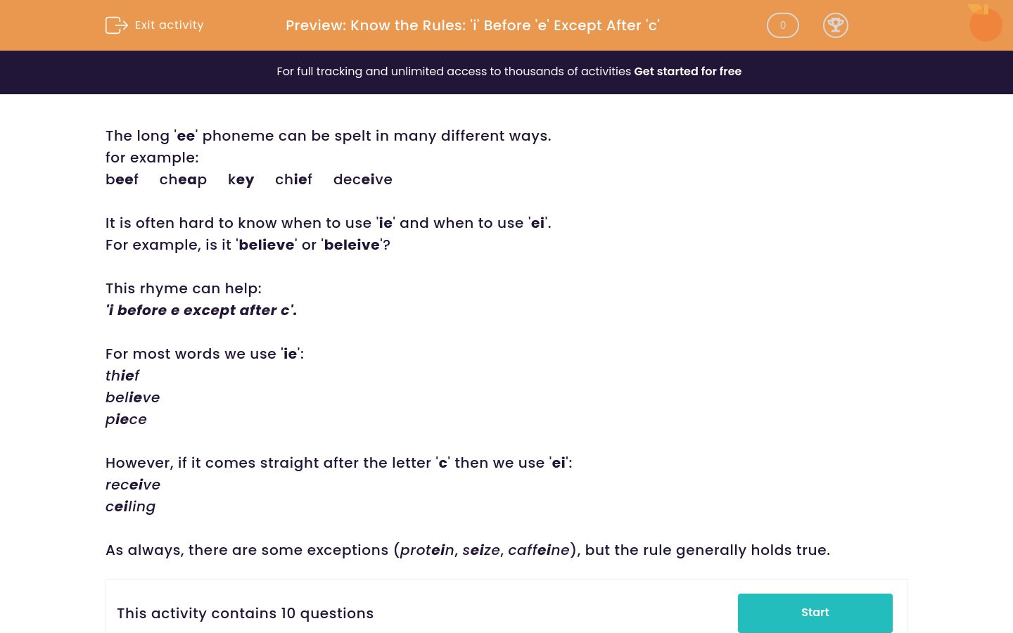 Understand the Rule 'i' Before 'e' Except After 'c' Worksheet - EdPlace