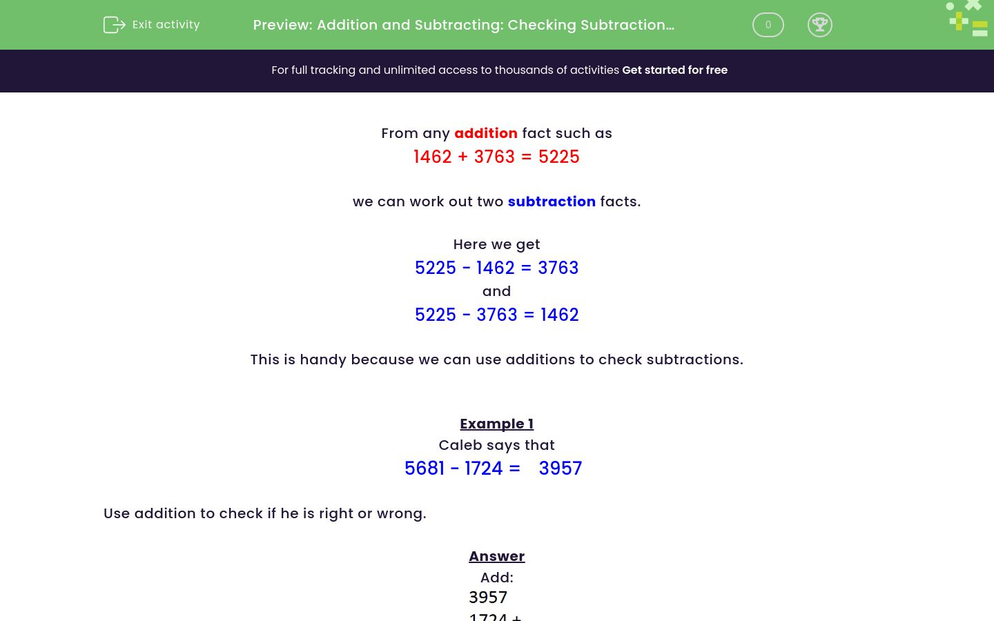 Check Subtraction Calculations by Using Addition Worksheet - EdPlace