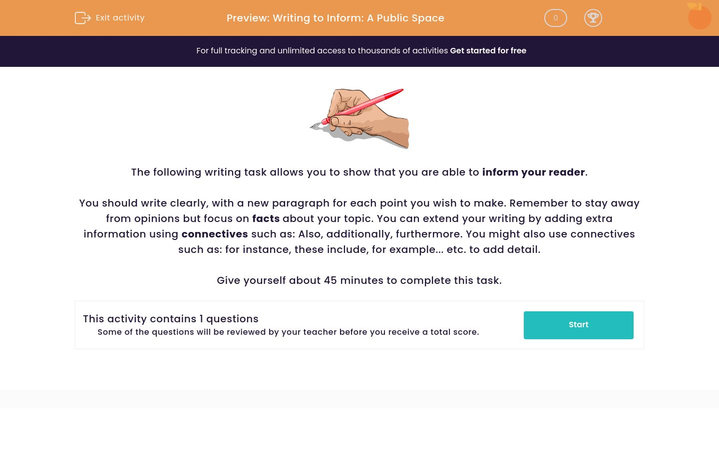 Write to Inform: A Public Space Worksheet - EdPlace