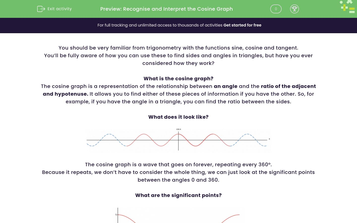 Recognise and Interpret the Cosine Graph Worksheet - EdPlace
