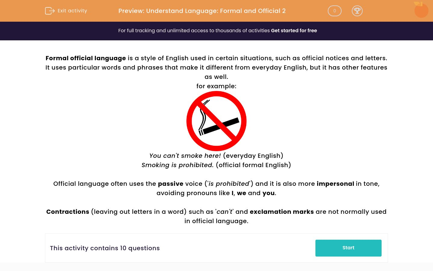 Identify Features of Formal Language Worksheet - EdPlace