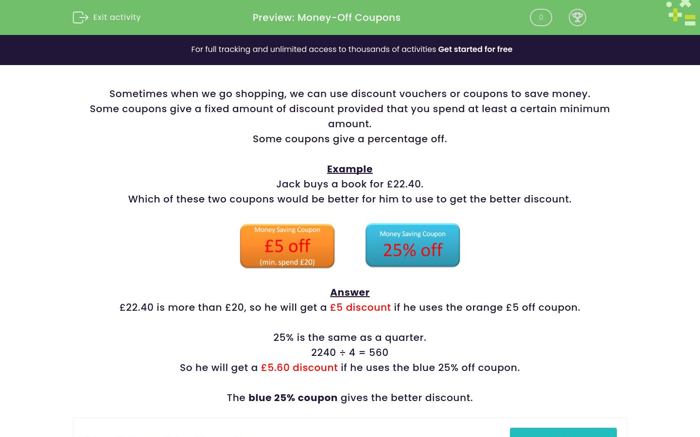 Use Knowledge of Percentages to Work out Values of Discounts Worksheet ...
