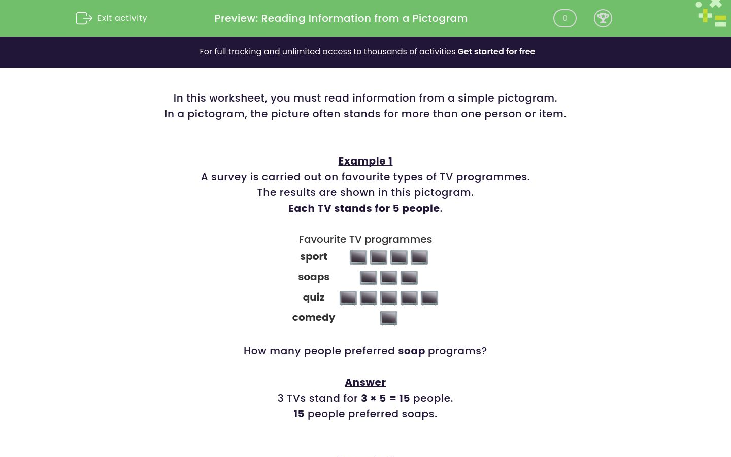 Read Information from a Pictogram Worksheet - EdPlace