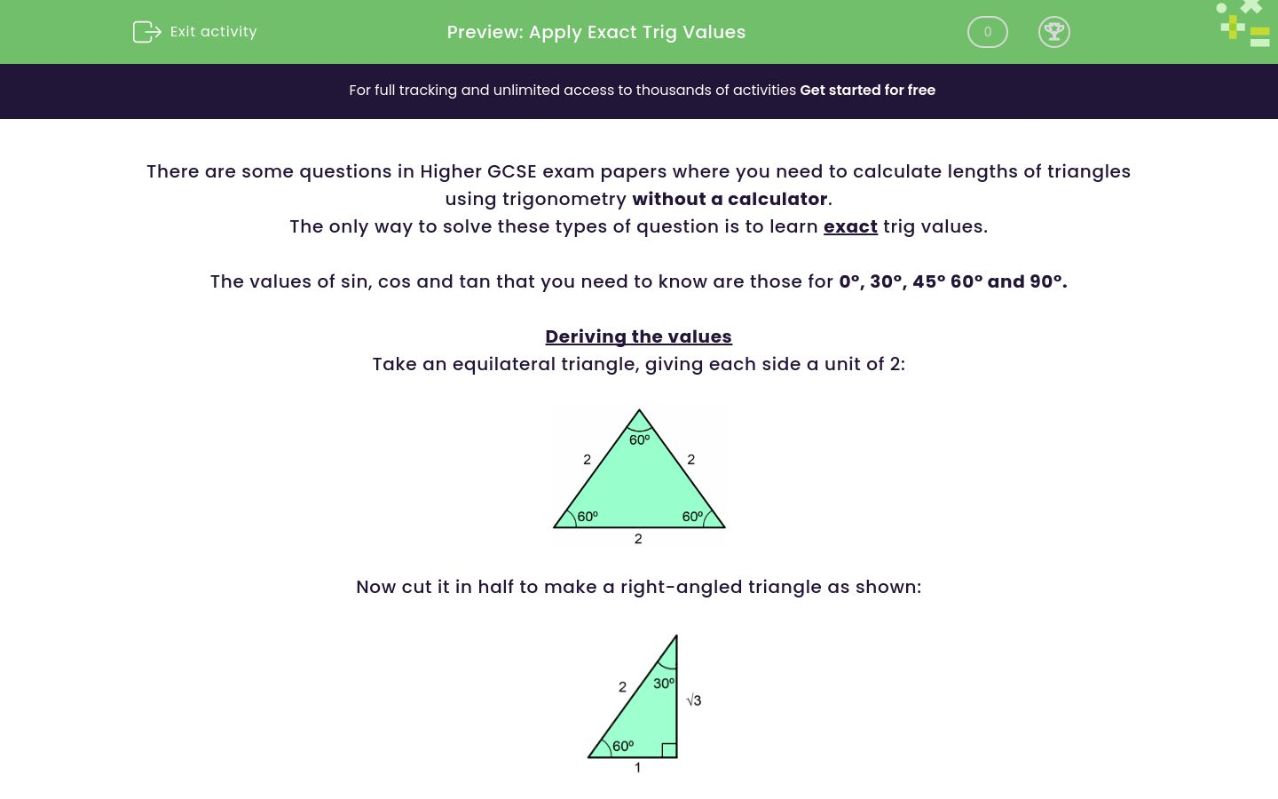 Apply Exact Trig Values Worksheet - EdPlace