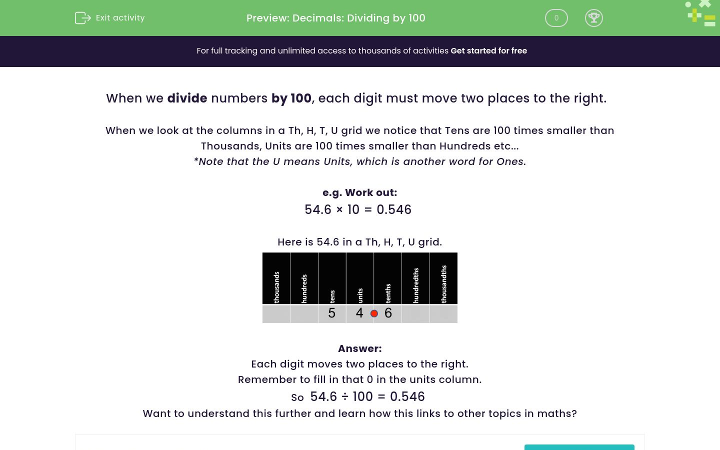 Practise Dividing Decimals by 100 Worksheet - EdPlace