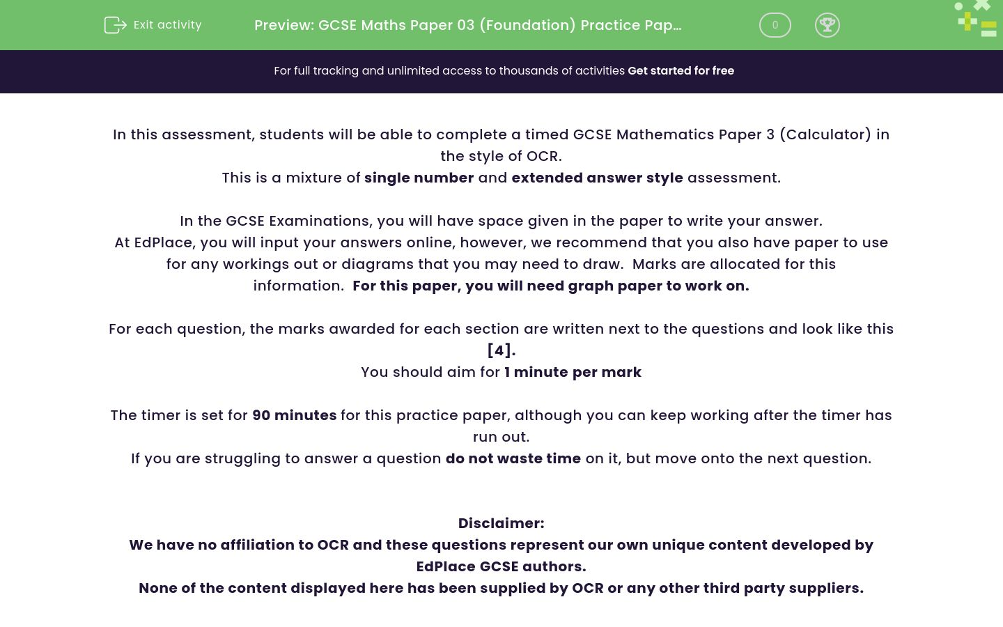 GCSE Maths Paper 03 (Foundation) Practice Paper in the Style of OCR ...