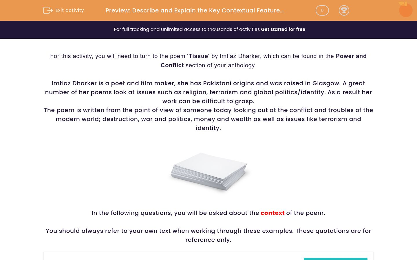 Describe and Explain the Key Contextual Features of the Poem 'Tissue ...