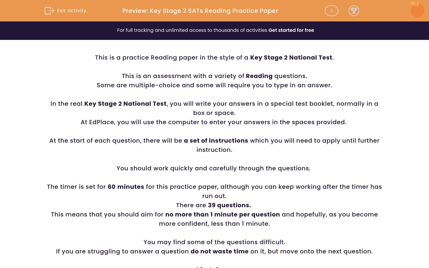 Key Stage 2 SATs Reading Practice Paper Worksheet - EdPlace