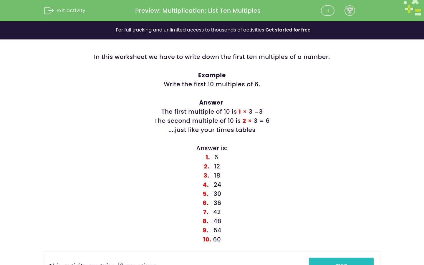 Find the First 10 Multiples of a Number Worksheet - EdPlace