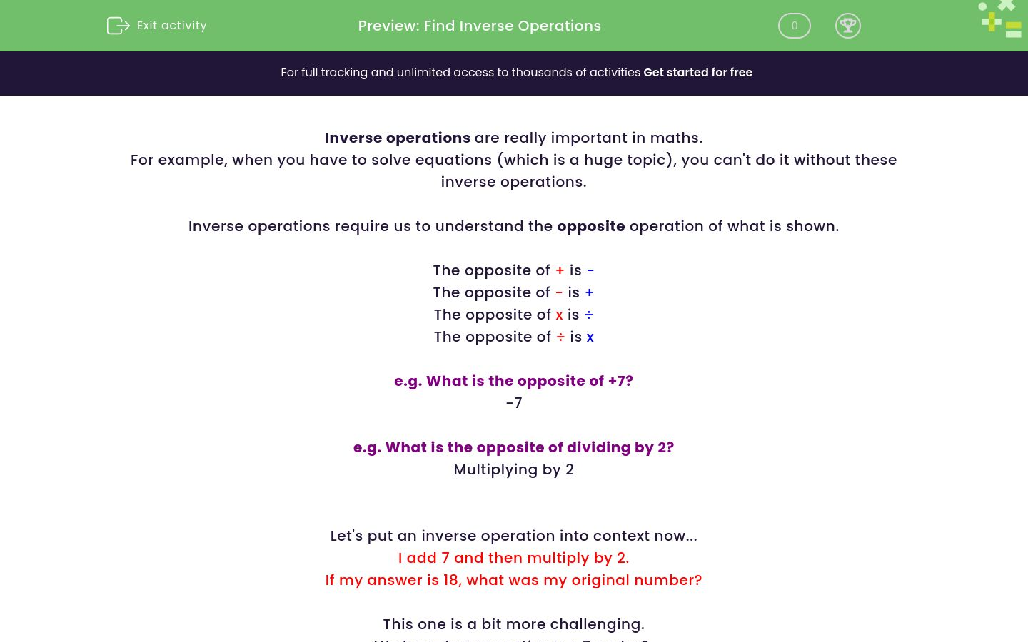 Find Inverse Operations Worksheet - EdPlace