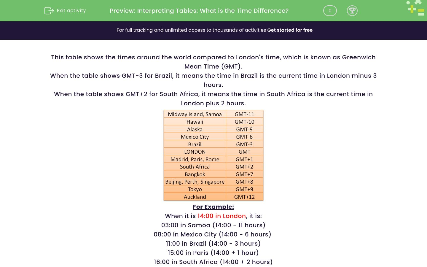 Interpreting Tables What Is The Time Difference Worksheet EdPlace Interpreting Tables What Is The Time Difference Worksheet EdPlace